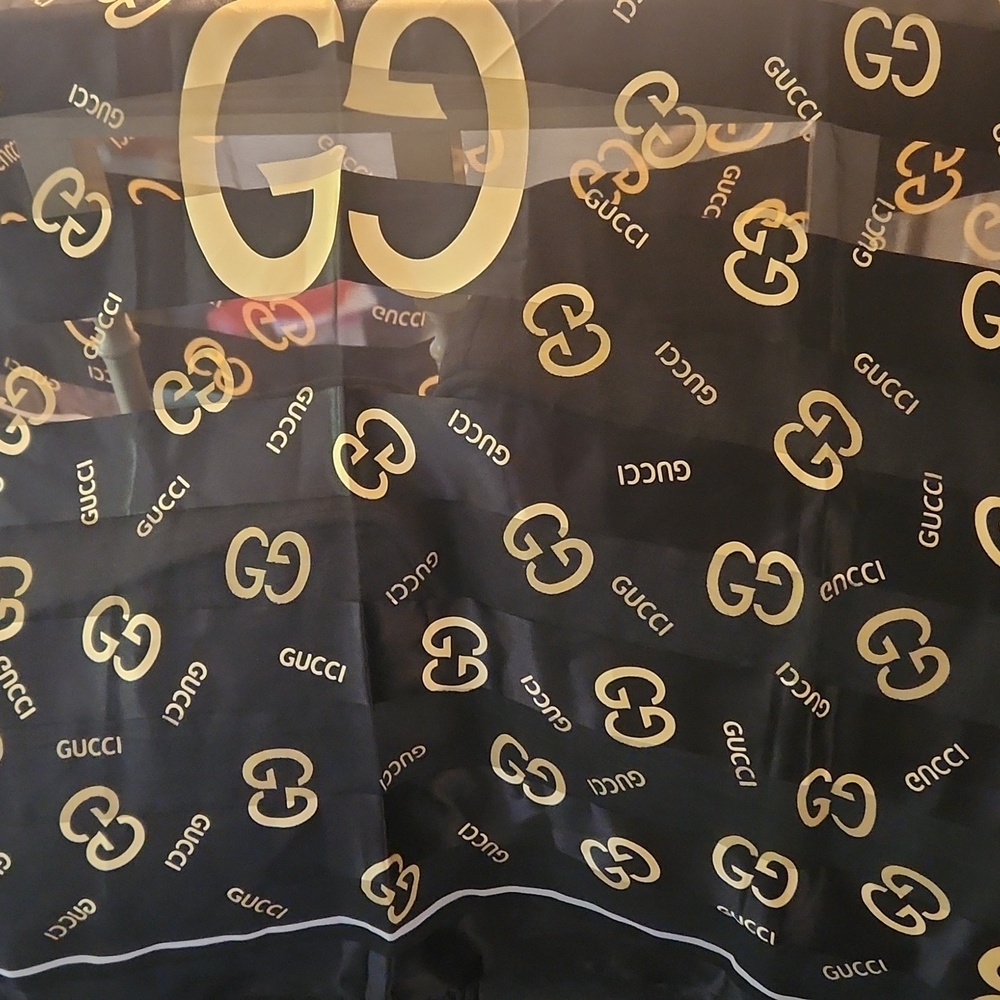 Gucci | Other | Gucci Black And Gold Logo Scarf | Poshmark